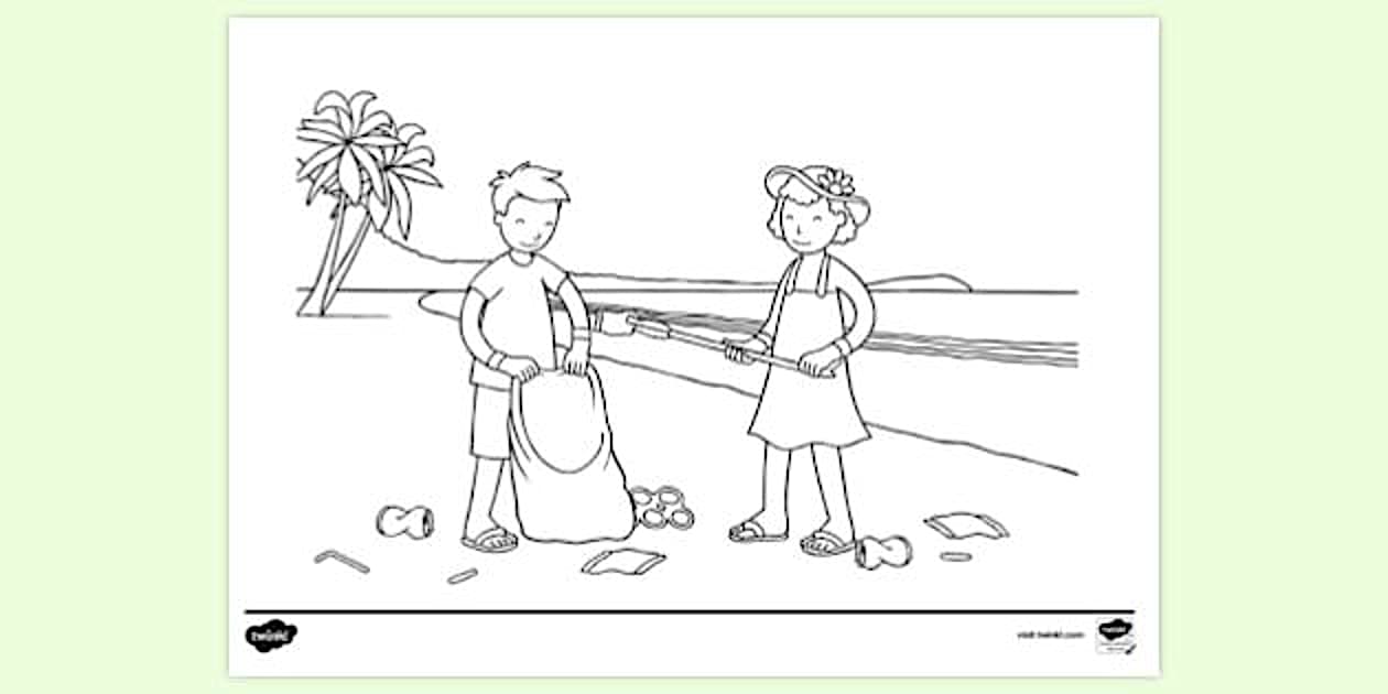 Children Picking Up Litter Colouring | Colouring Sheets