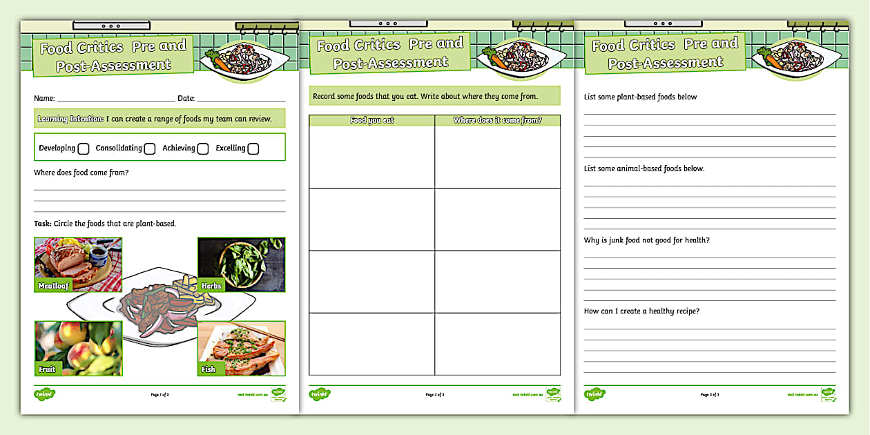 Food Critics Pre and Post-Assessment (teacher made) - Twinkl