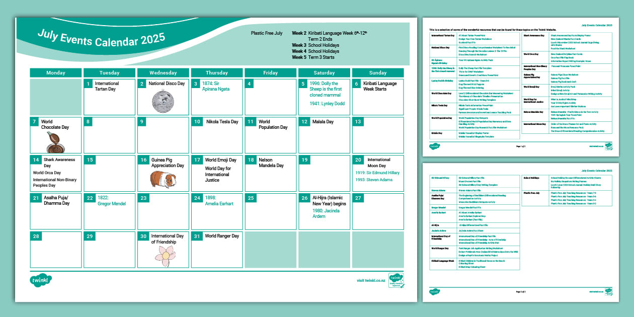 July Calendar of Events 2025 (teacher made) - Twinkl