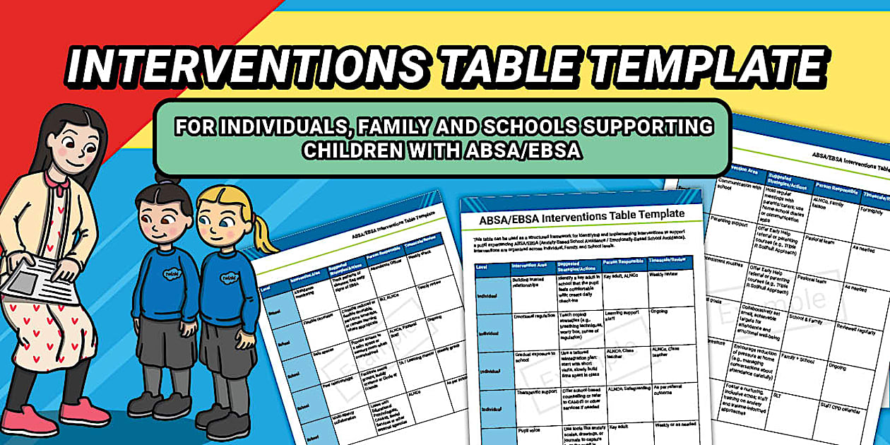 Interventions Table To Support Children With ABSA/EBSA