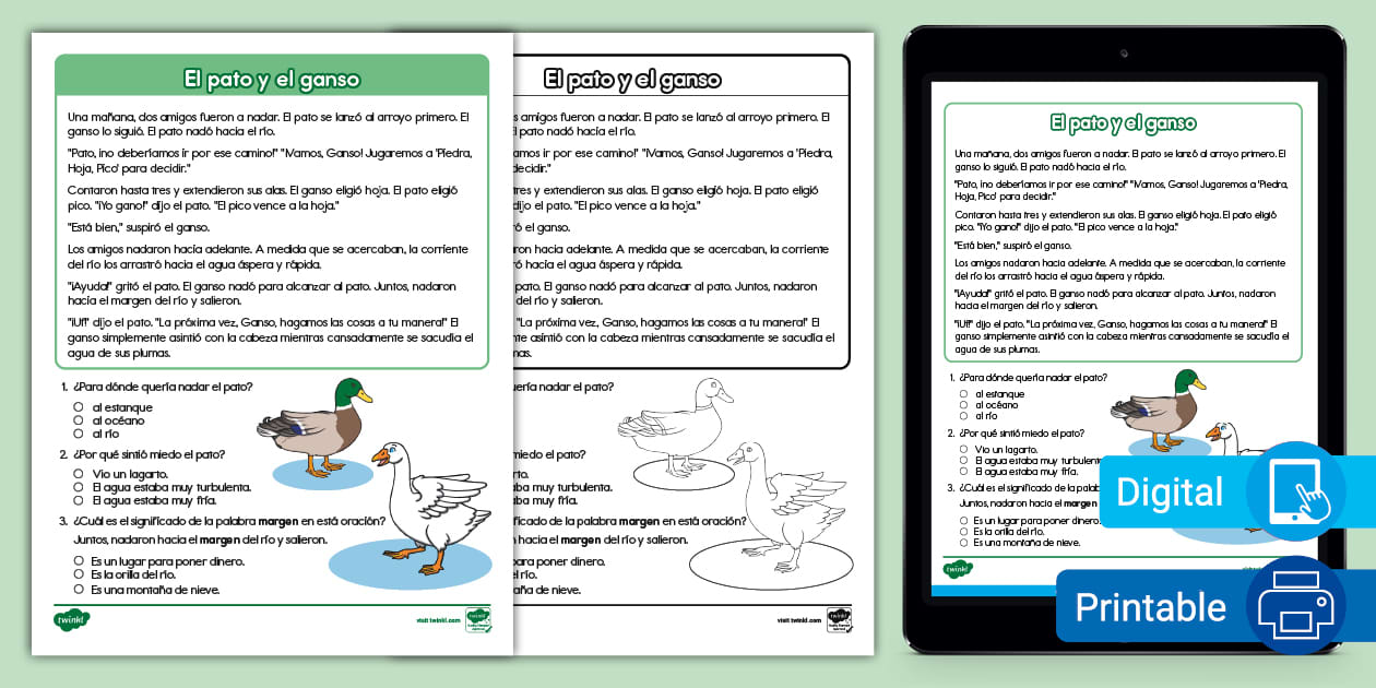 Actividad de comprensión de lectura de ficción para segundo grado: El ...