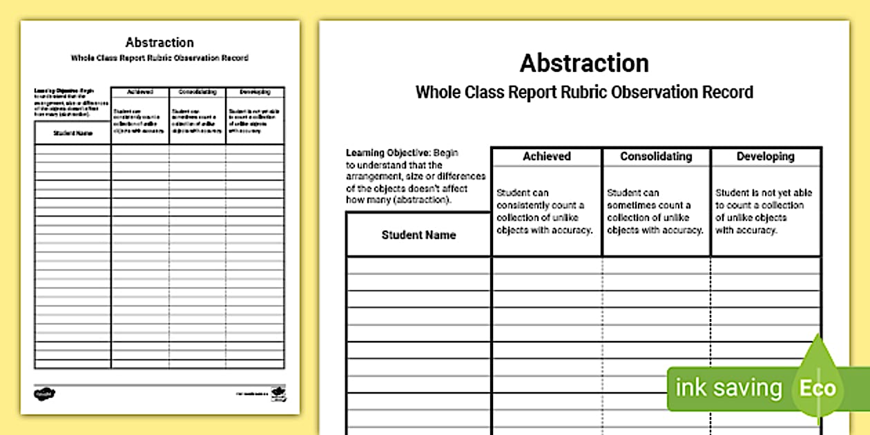 Editable Early Numeracy Concepts: Abstraction EYLF Assessment Rubric ...