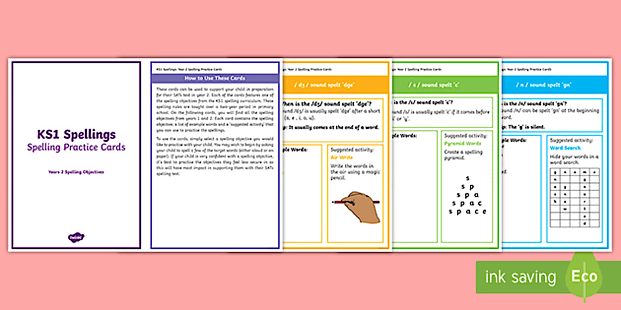 Year 2 Spelling Practice Challenge Cards (teacher made)
