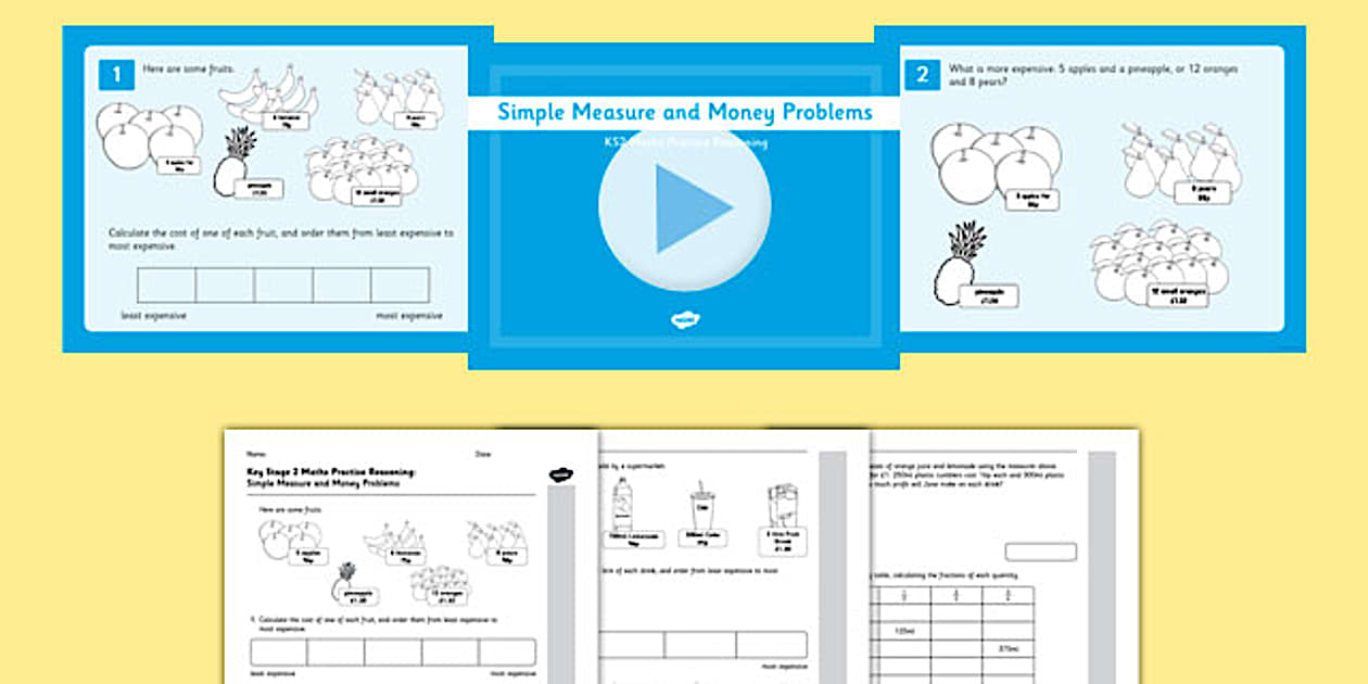 KS2 Reasoning Test Practice Simple Measure and Money Problems Resource Pack