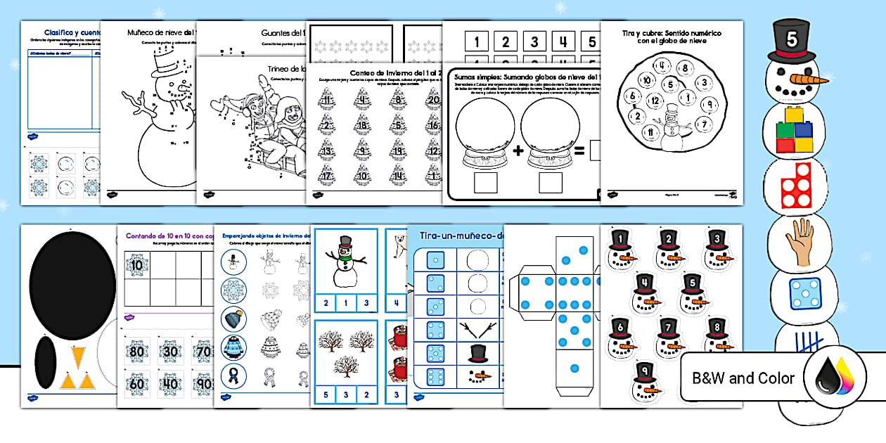 Paquete invernal de actividades de matemáticas para preescolar