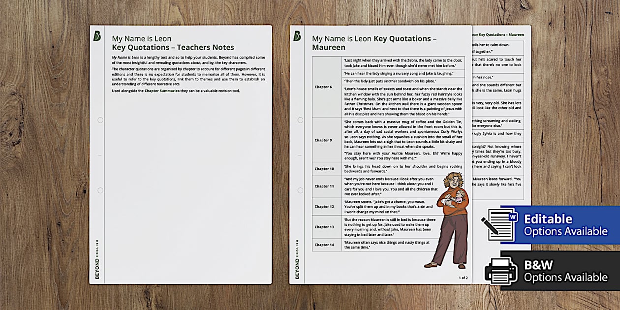 My Name is Leon: Key Quotations - Maureen (teacher made)
