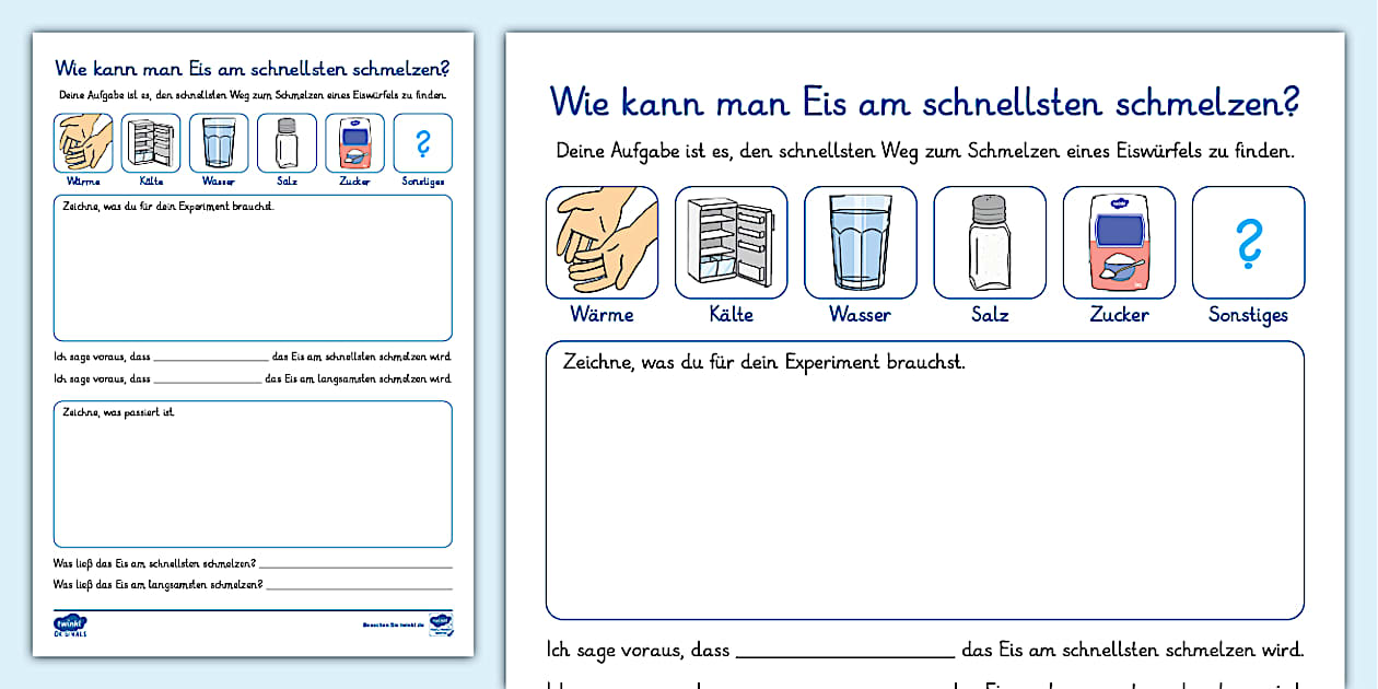 Experiment: Wie kann man Eis am schnellsten schmelzen? - Arbeitsblatt