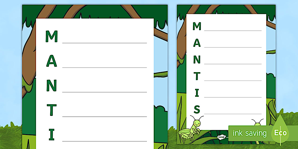 QLD Minibeasts Mantis Acrostic Poem (teacher made) - Twinkl