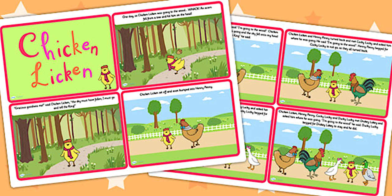 Black and White Chicken Licken Story Cards - Twinkl