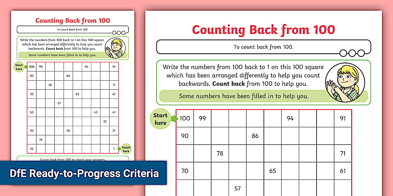👉 Counting Back from 100 Additional Challenge Maths Sheet