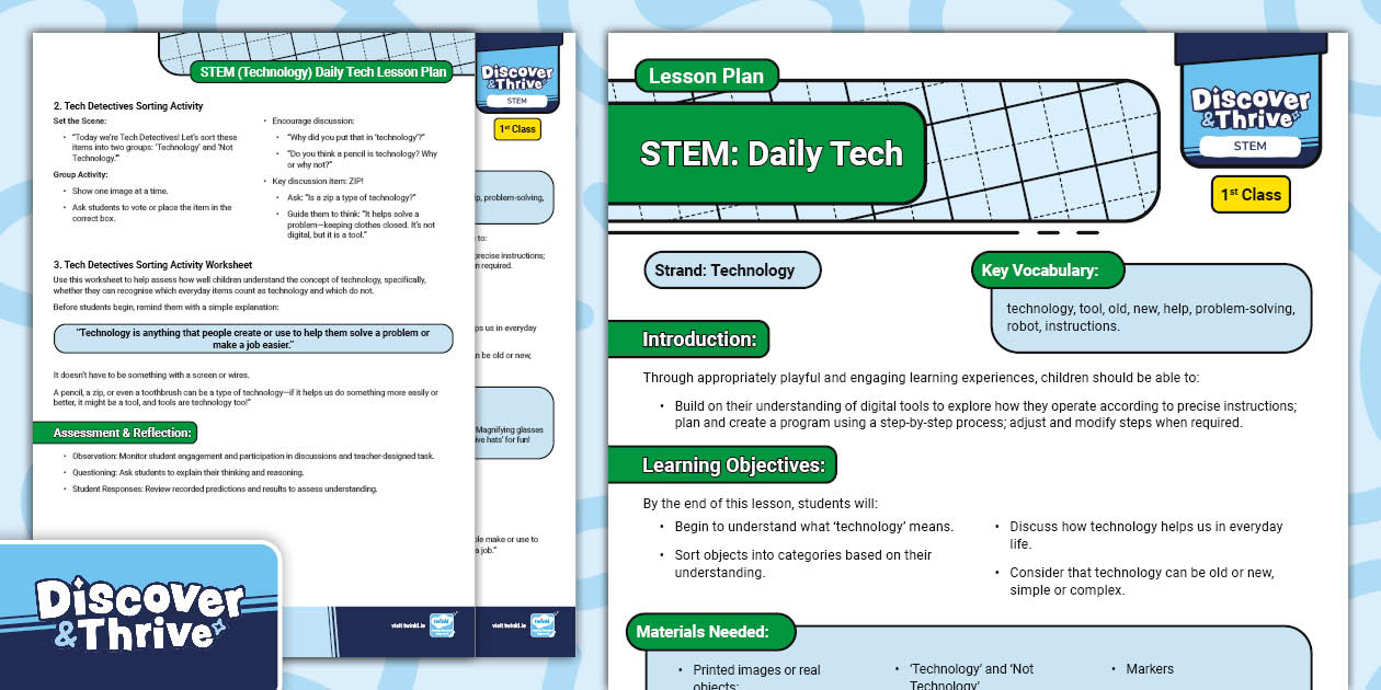 STEM (Technology) Daily Tech Lesson Plan (1st Class)