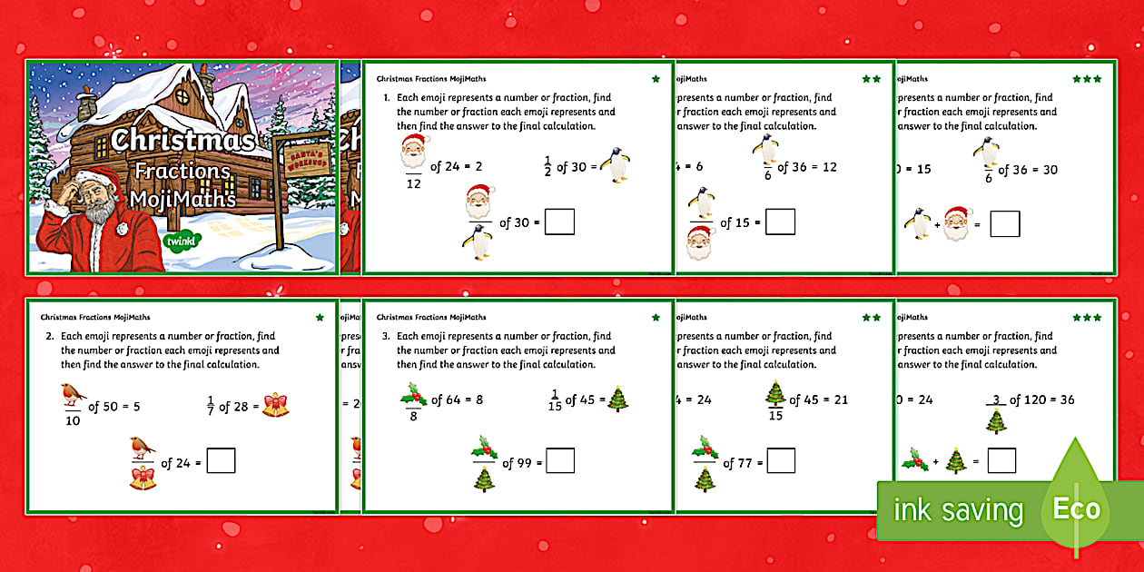 Middle Ability UKS2 Christmas Fractions Mojimaths Differentiated Challenge