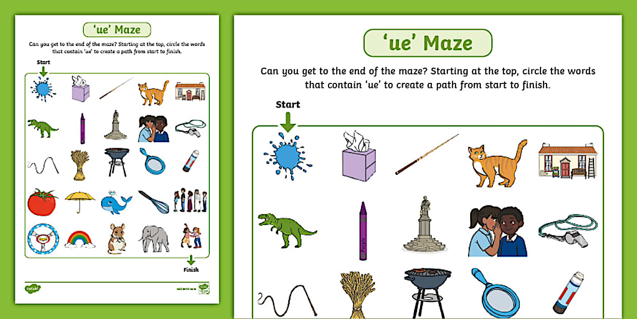 'ue' Phonics Maze (teacher made) - Twinkl