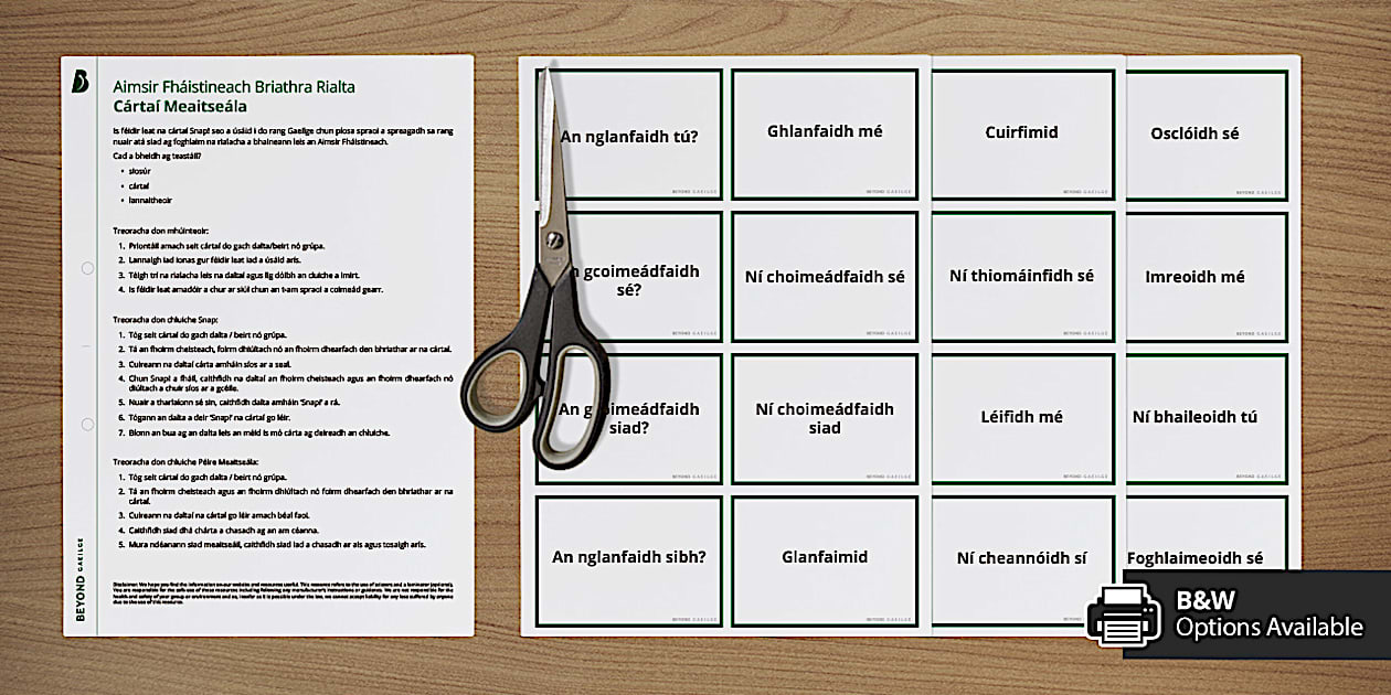 Aimsir Fháistineach - Briathra Rialta Cártaí Meaitseála