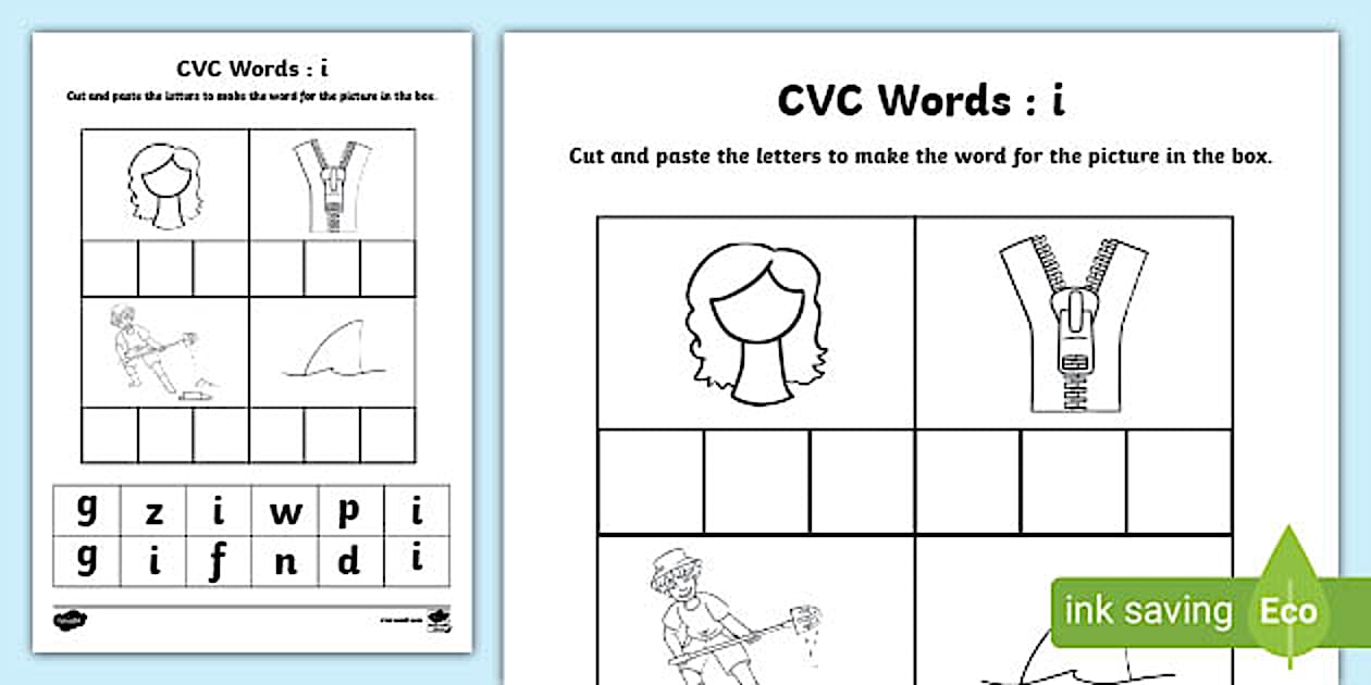 CVC Words Cut and Paste Worksheets i (teacher made) - Twinkl