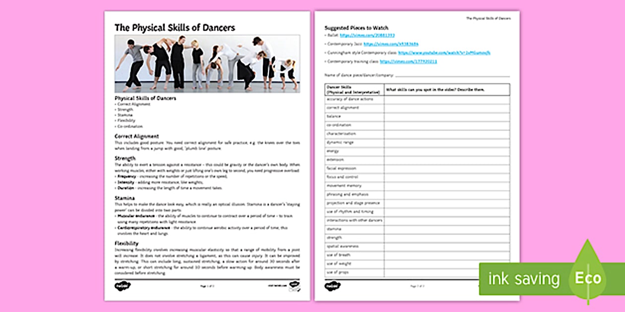Dance Worksheet - Physical Skills of Dancers | Twinkl NZ