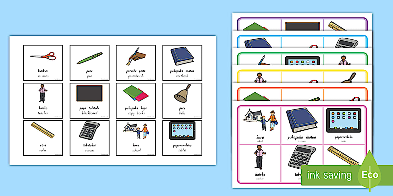 Cursive School-Themed English/Te Reo Māori Bingo - Twinkl