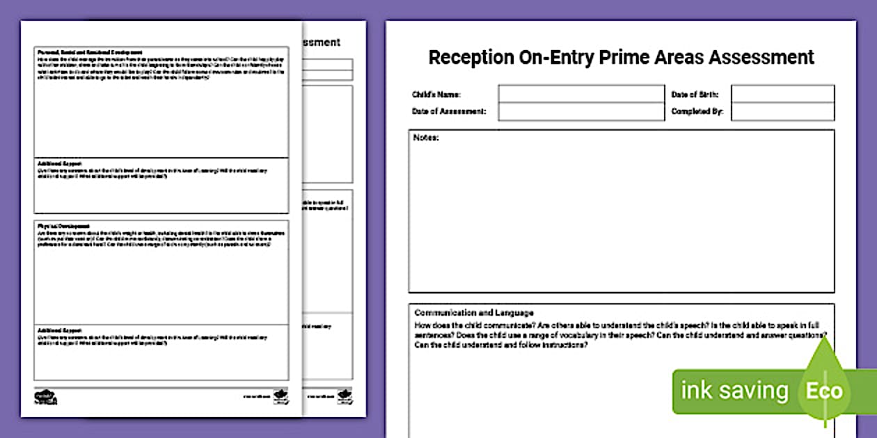 EYFS Reception On-Entry Prime Areas Assessment - Twinkl