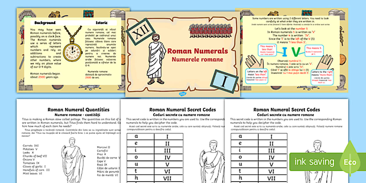 Roman Numerals Differentiated Lesson Teaching Pack English/Romanian