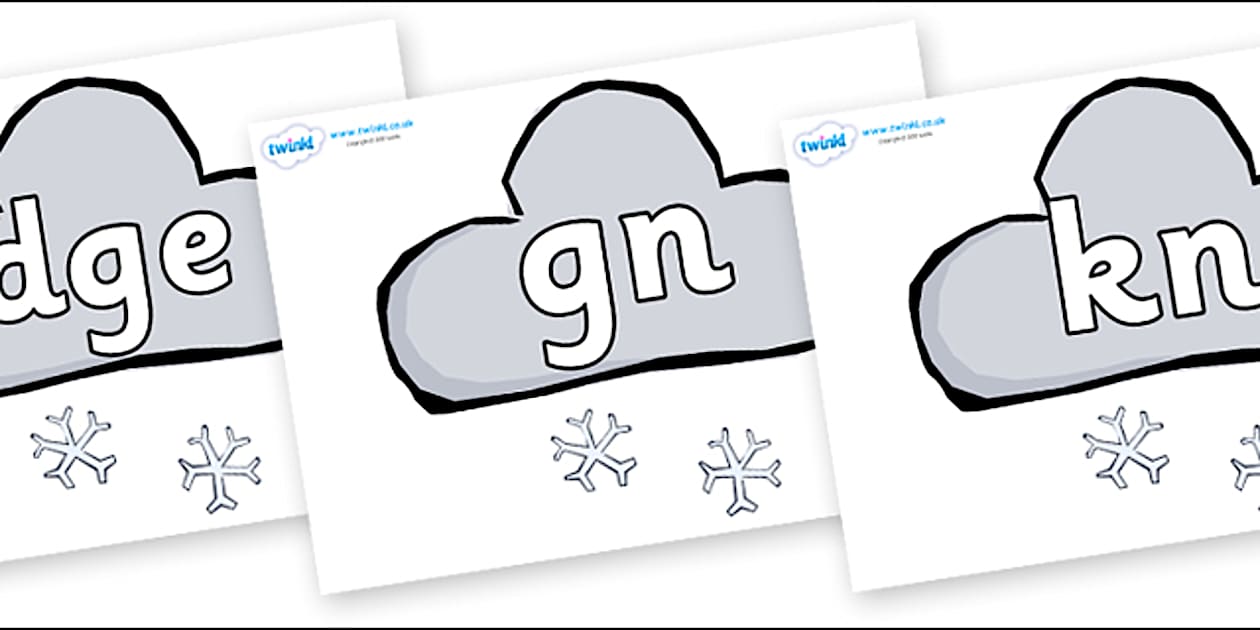 Cursive Silent Letters on Weather Symbols (Snow) - Twinkl