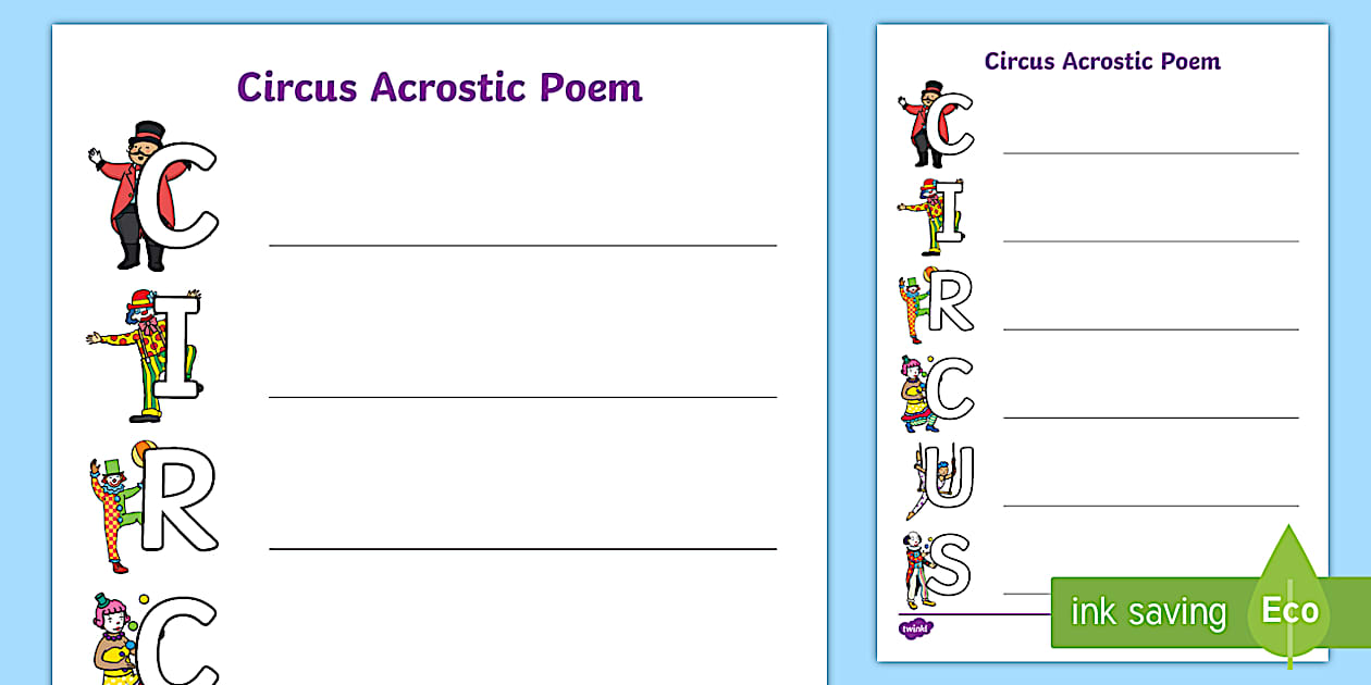 Circus Acrostic Poem Template (teacher made) - Twinkl