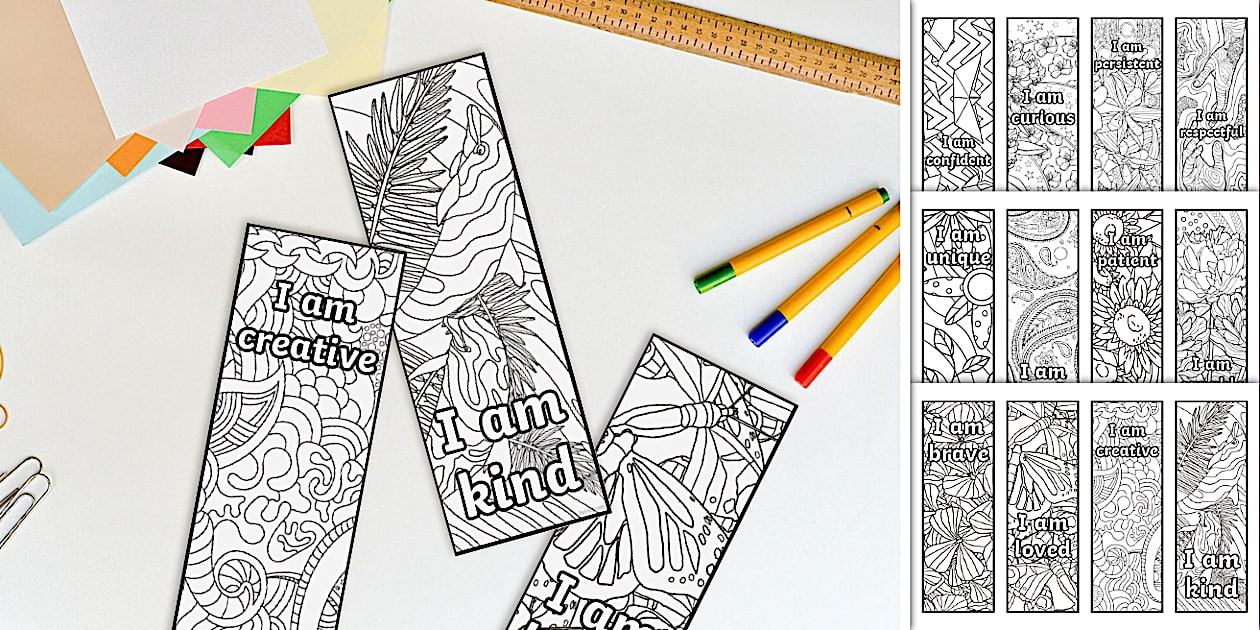 Positive Affirmations Colouring Bookmarks | Twinkl Party