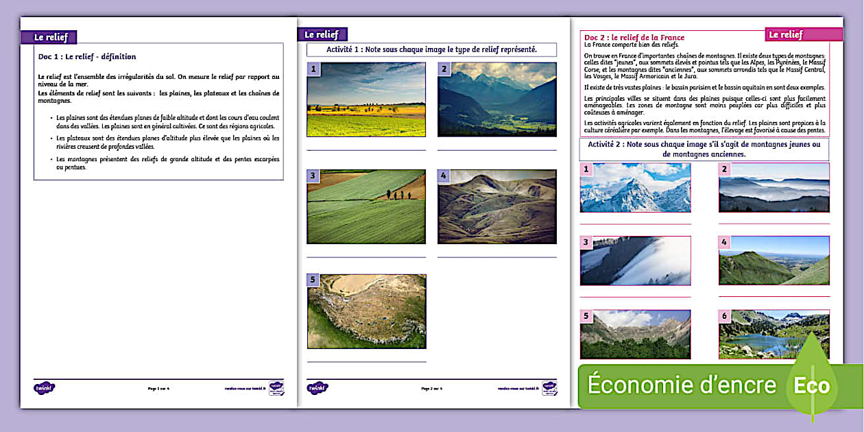 Le relief - fiche d'activités (teacher made) - Twinkl