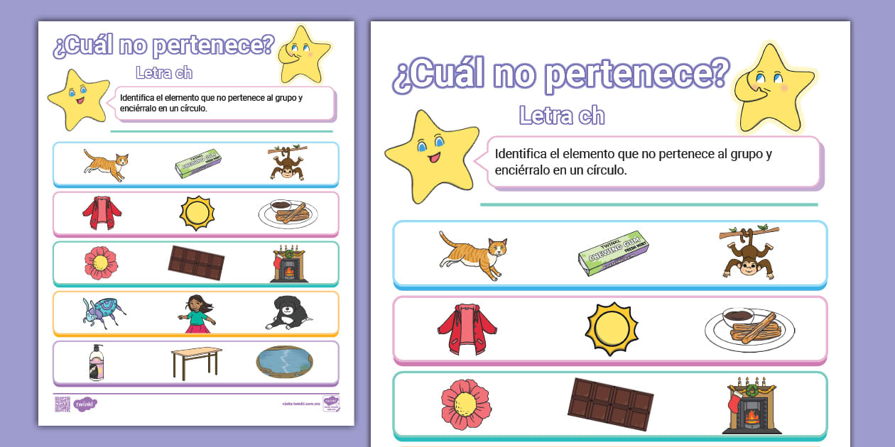 Hoja de actividad: ¿Cuál no pertenece? Letra ch - Twinkl
