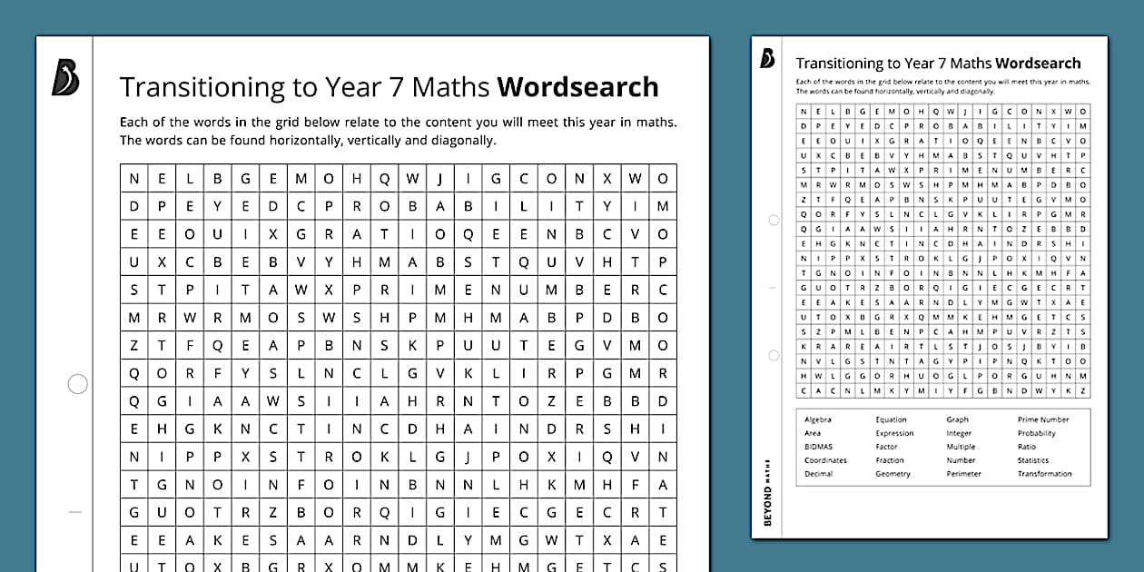 👉 Maths Wordsearch Year 7 | Year 7 Induction | Beyond