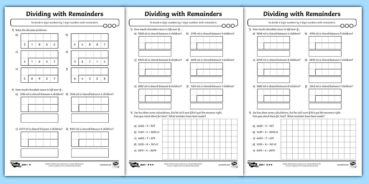 👉 Divide with Remainders Differentiated Maths Activity Sheets