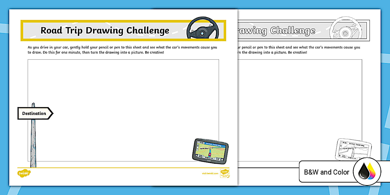 Road Trip Drawing Challenge for 3rd-5th Grade (teacher made)