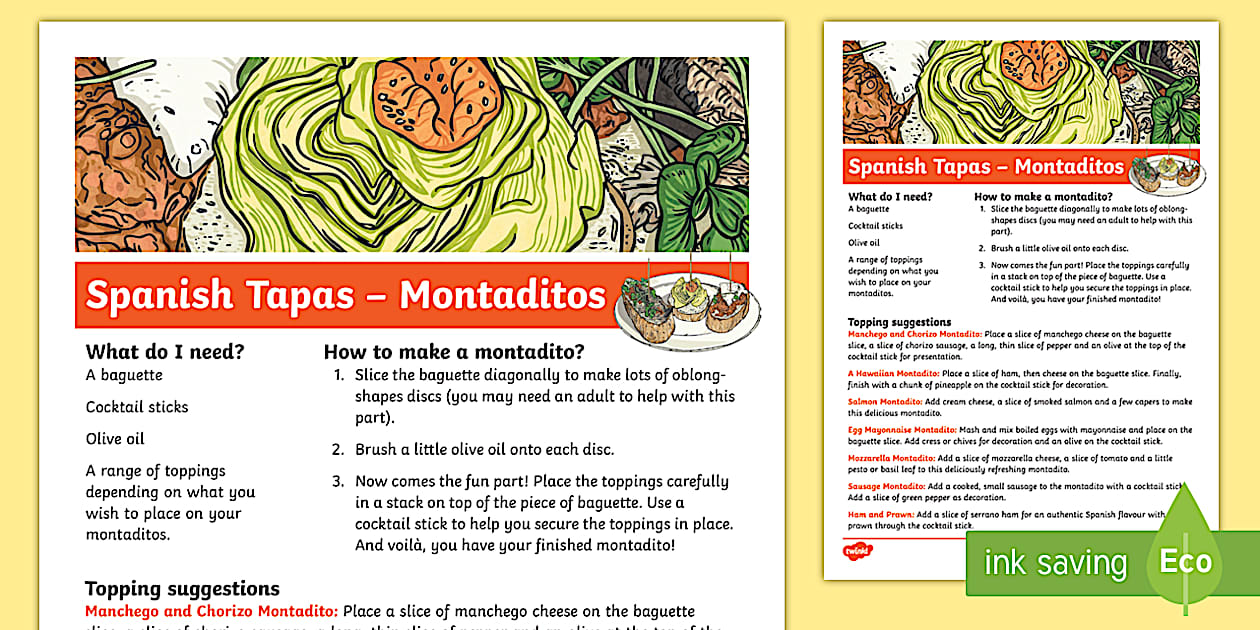 Spanish Tapas: Montaditos Recipe for Children - Twinkl