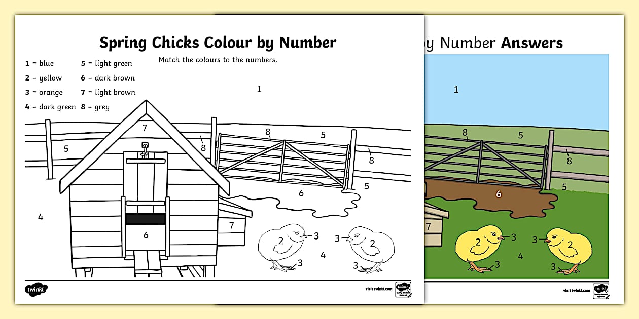 Spring Chicks Colour by Number (teacher made) - Twinkl