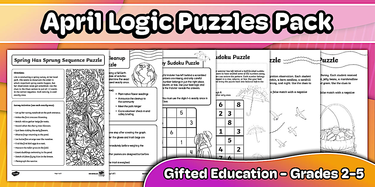 April Logic Puzzles Pack for Gifted Education | 2nd-5th