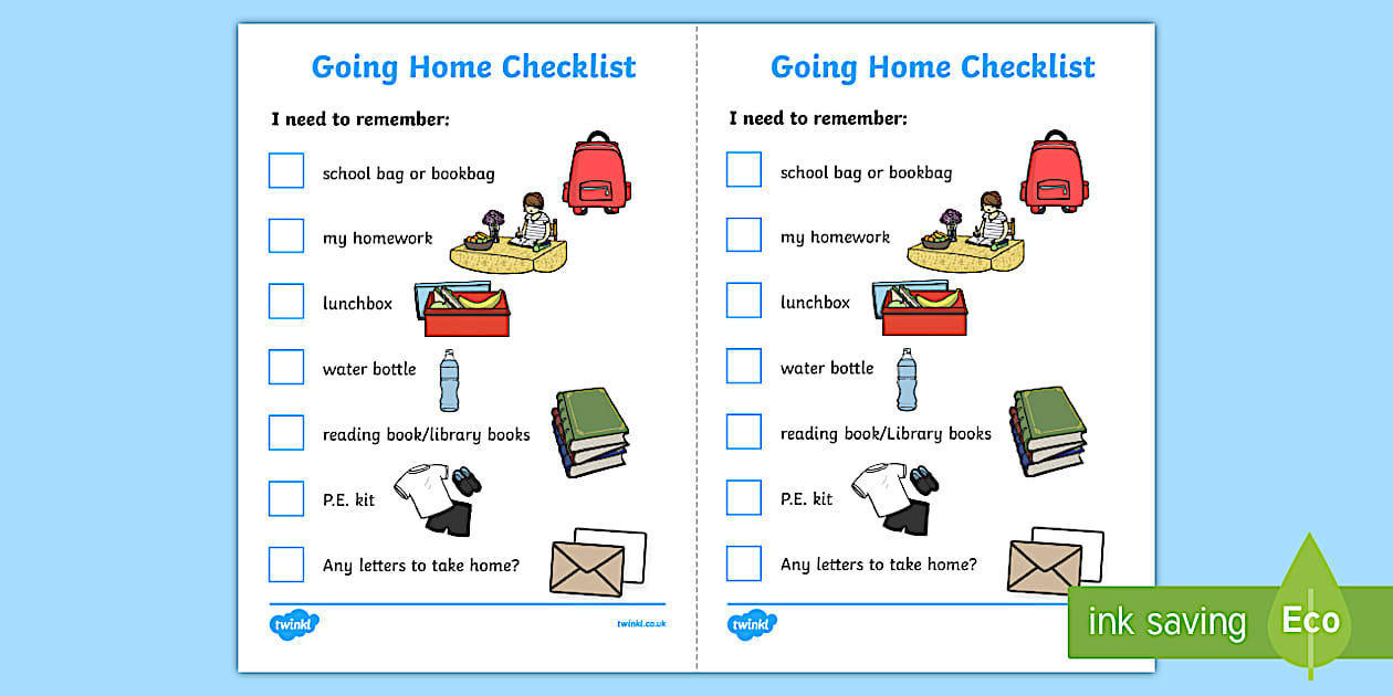 Editable Going Home Checklist Primary (teacher made)