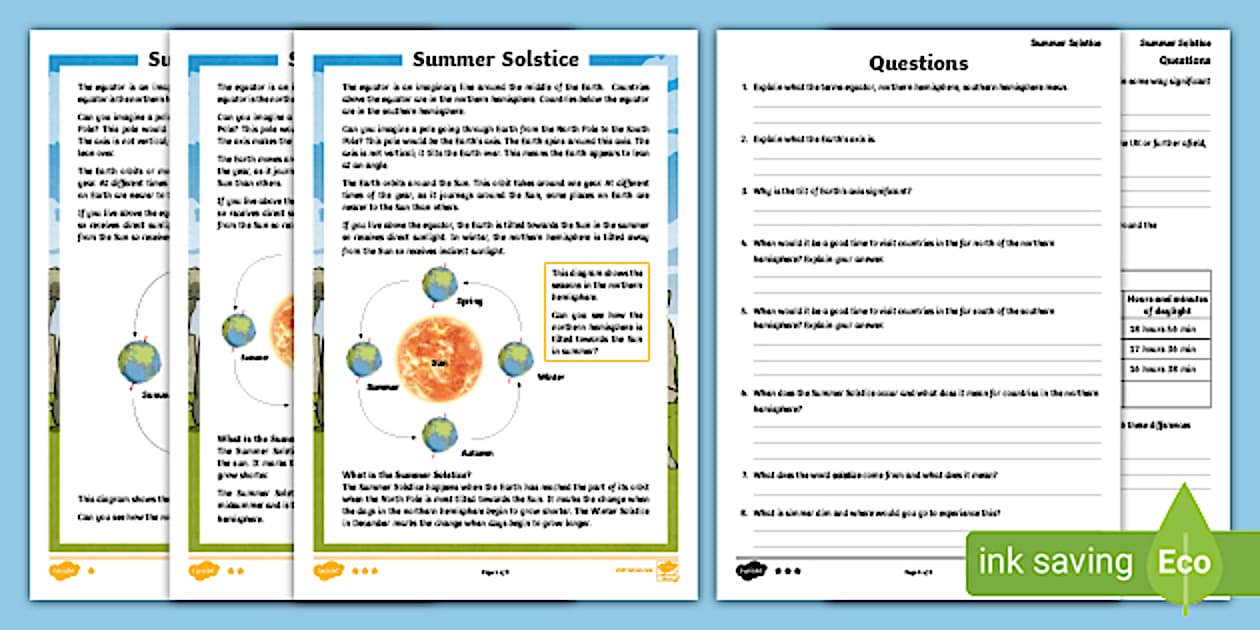 Middle Ability Summer Solstice Reading Comprehension Activity