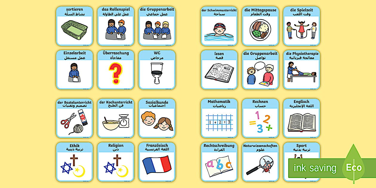 FREE! - Deutsch-Arabischer DaF/DaZ visueller Stundenplan für die