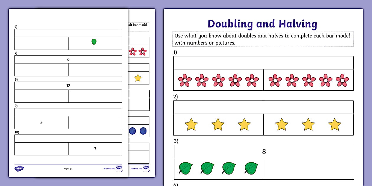 👉 Doubling and Halving Bar Model Activity Sheet - KS1