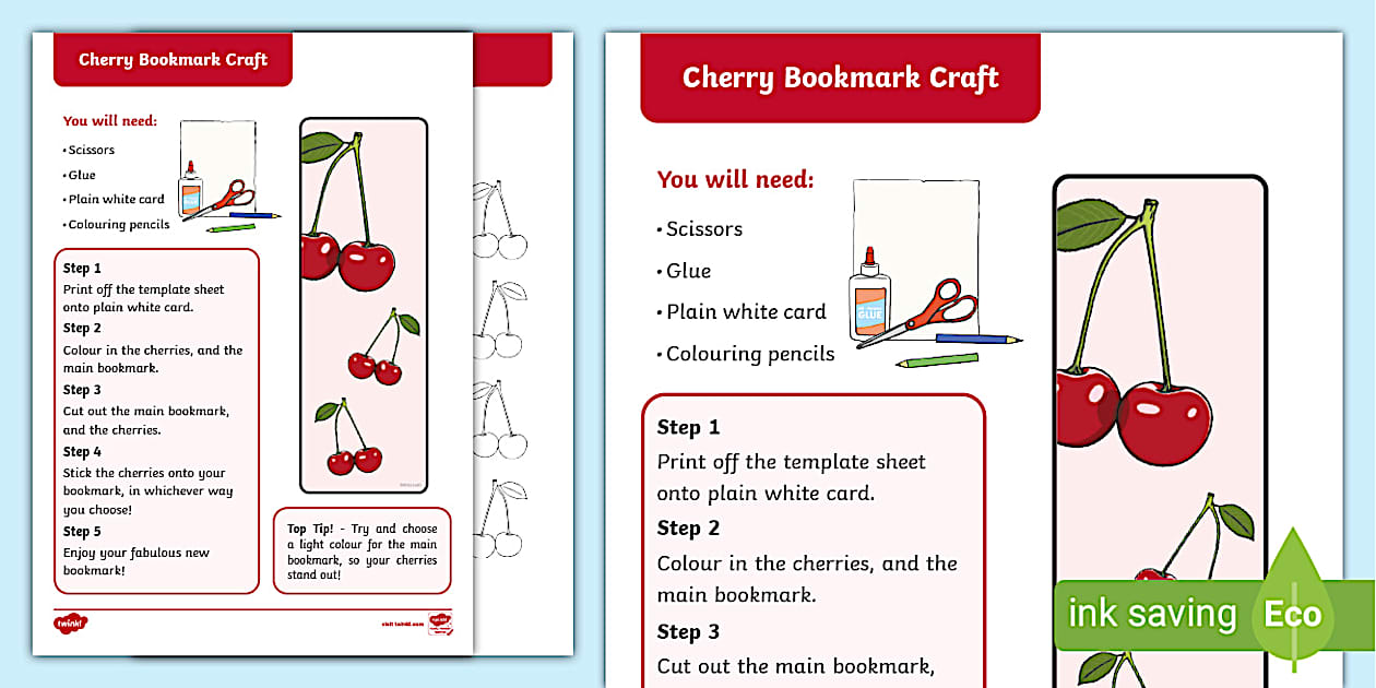 Cherry Bookmark Craft (teacher made) - Twinkl