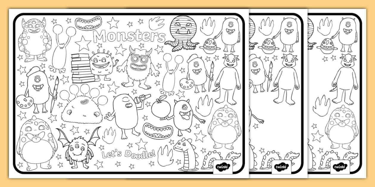 Monsters Doodle Colouring Pages - KS1 (teacher made)