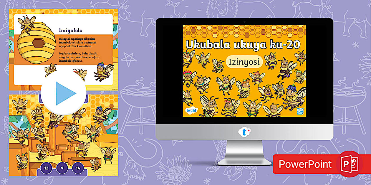 Ukubala ukuya ku-20 ngamagama I-PowerPoint enetimu yezinyosi
