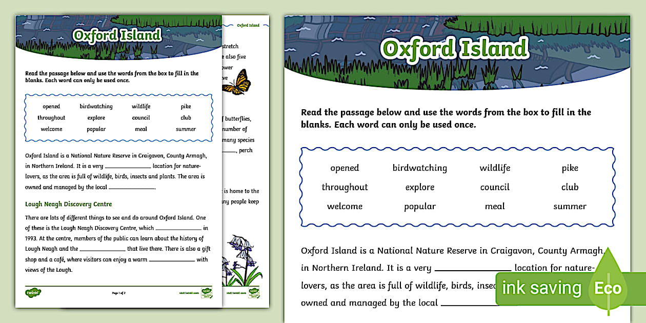 Oxford Island KS1 Cloze Procedure (teacher made) - Twinkl