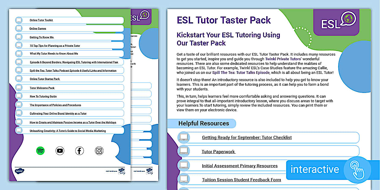 ESL Tutor Starter Guide (teacher made) - Twinkl