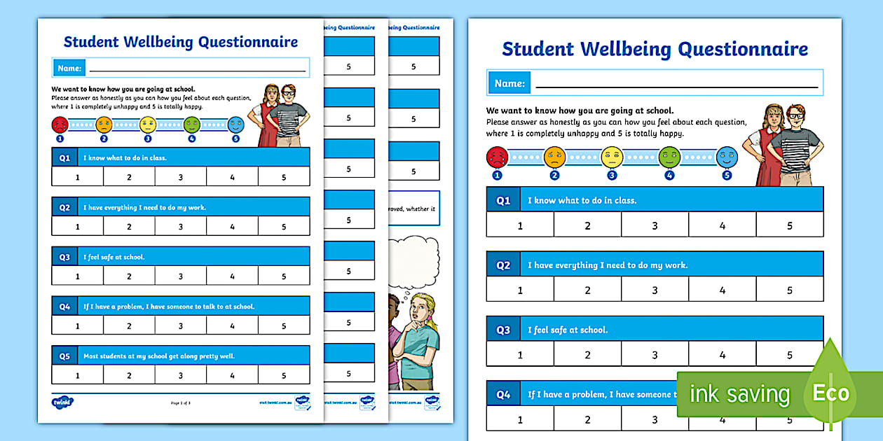 Editable Student Wellbeing Questionnaire Activity - Twinkl