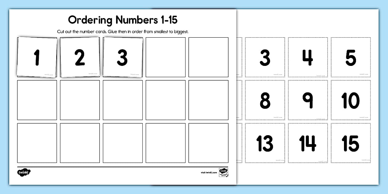Ordering Numbers 1-15 Cut and Paste Worksheet (teacher made)
