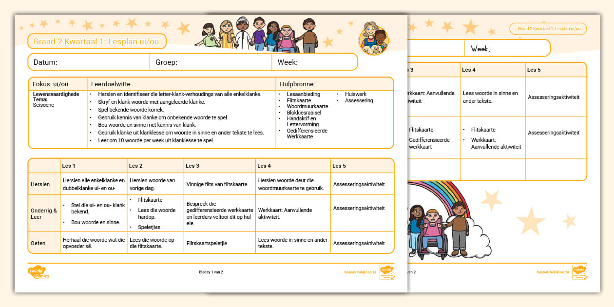 Graad 2 Klanke Lesplan ui, ou (teacher made) - Twinkl