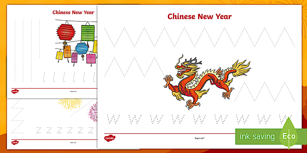 Chinese New Year Worksheets | Pencil Control - Twinkl