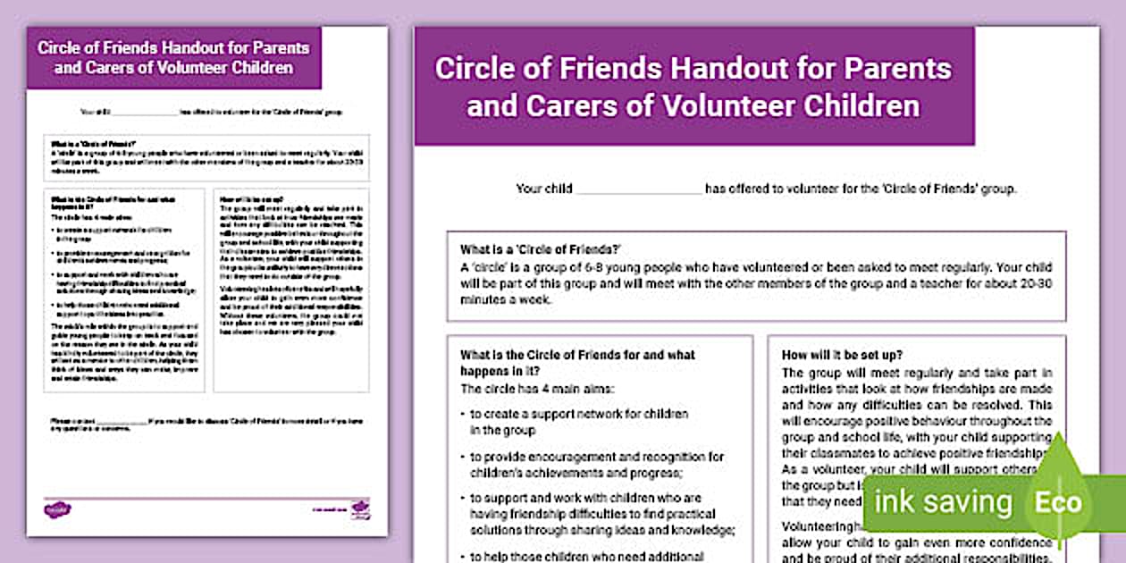 Black and White Circle of Friends Handout For Parents and Carers of ...