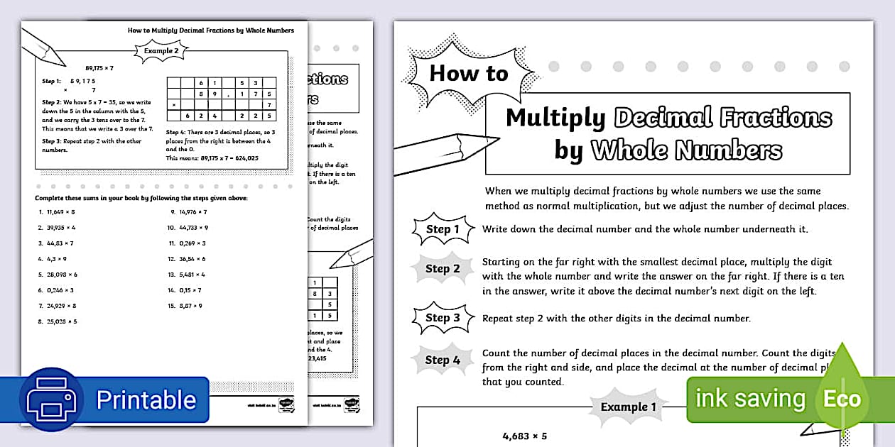 How to Multiply Decimal Fractions by Whole Numbers: Activity Sheet