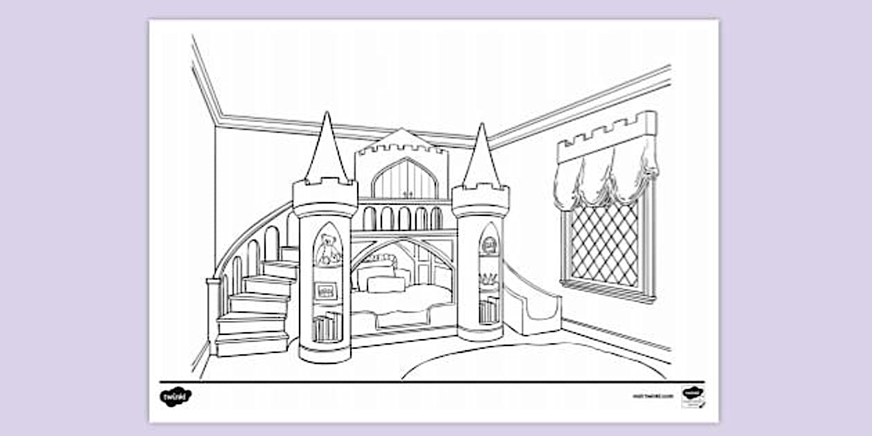 Girls Bedroom Colouring Sheet | Colouring Sheets - Twinkl
